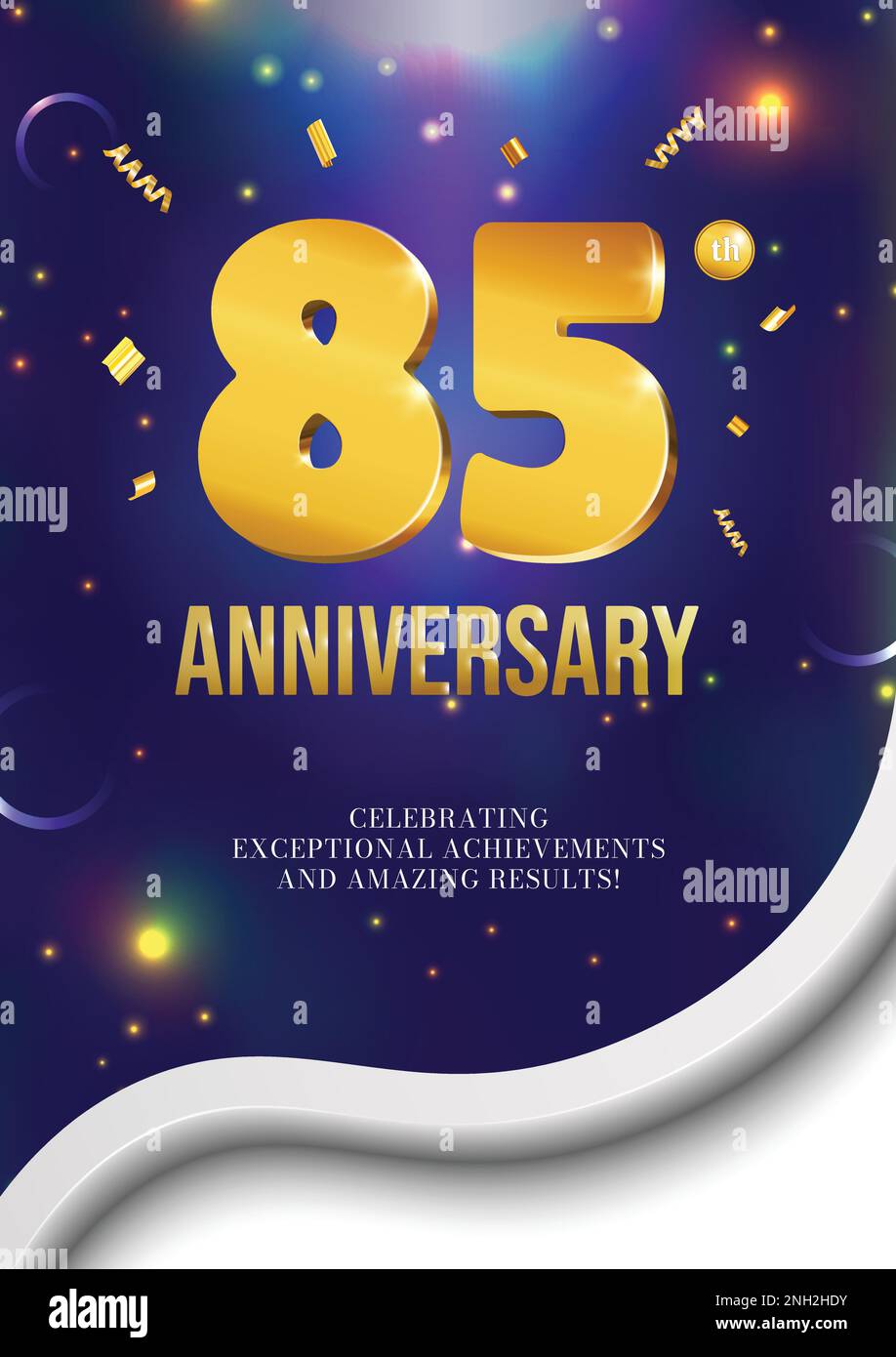 Anniversary celebration poster design with golden 3D date and glowing ...