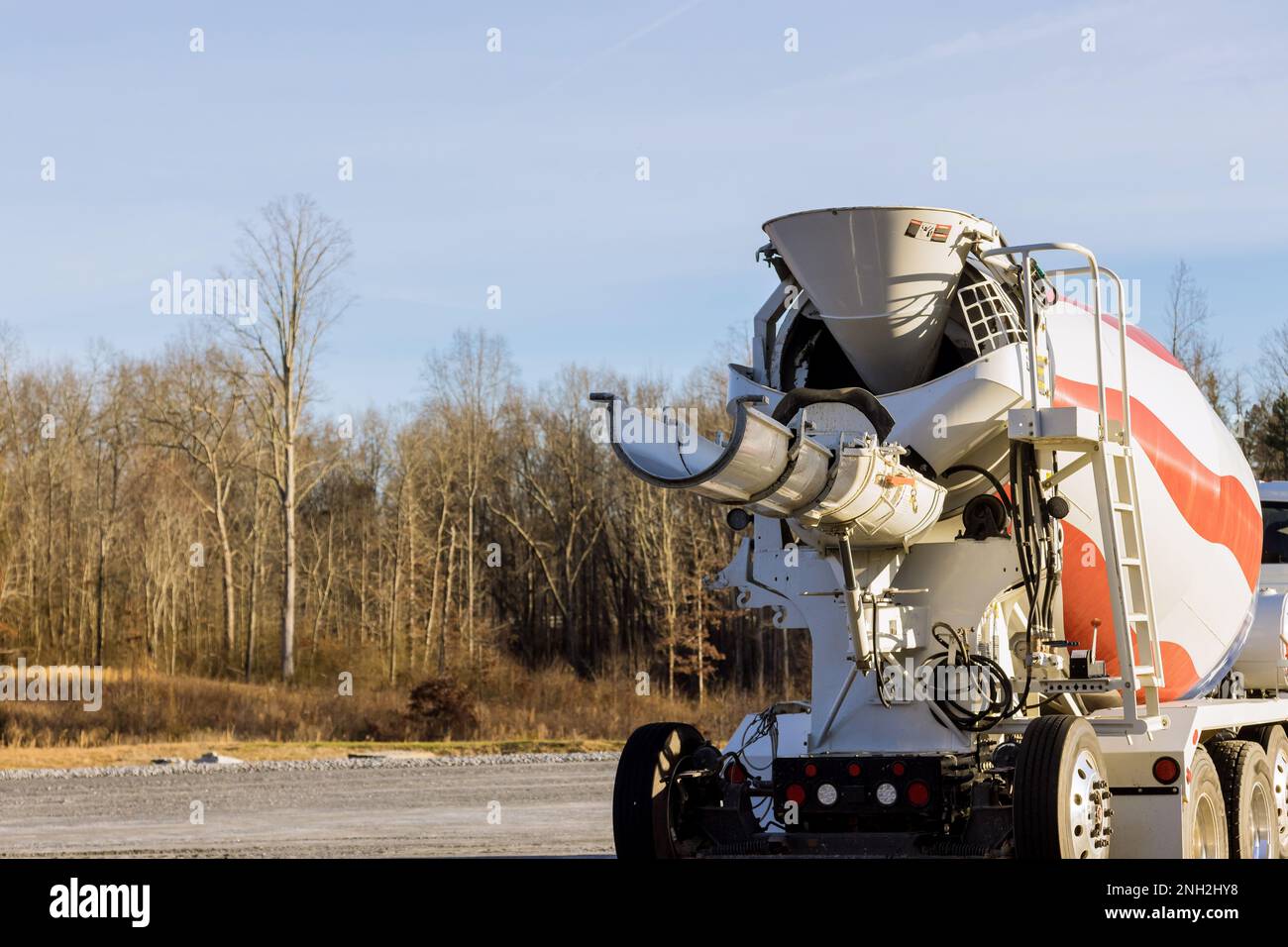 In construction site special concrete transport mixing truck is ...