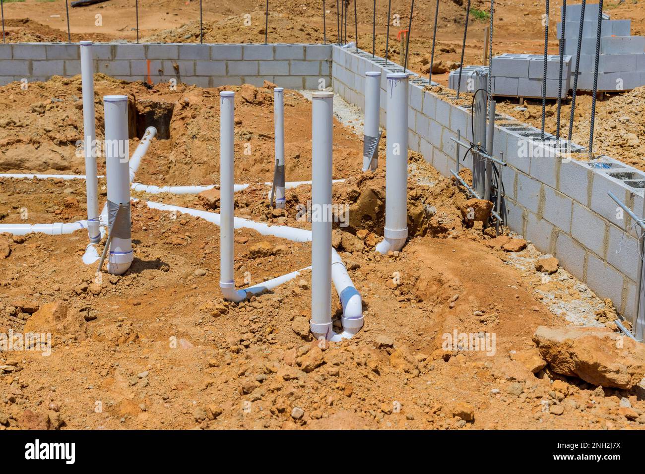 New home is being constructed in which underground utility pipes sewers ...
