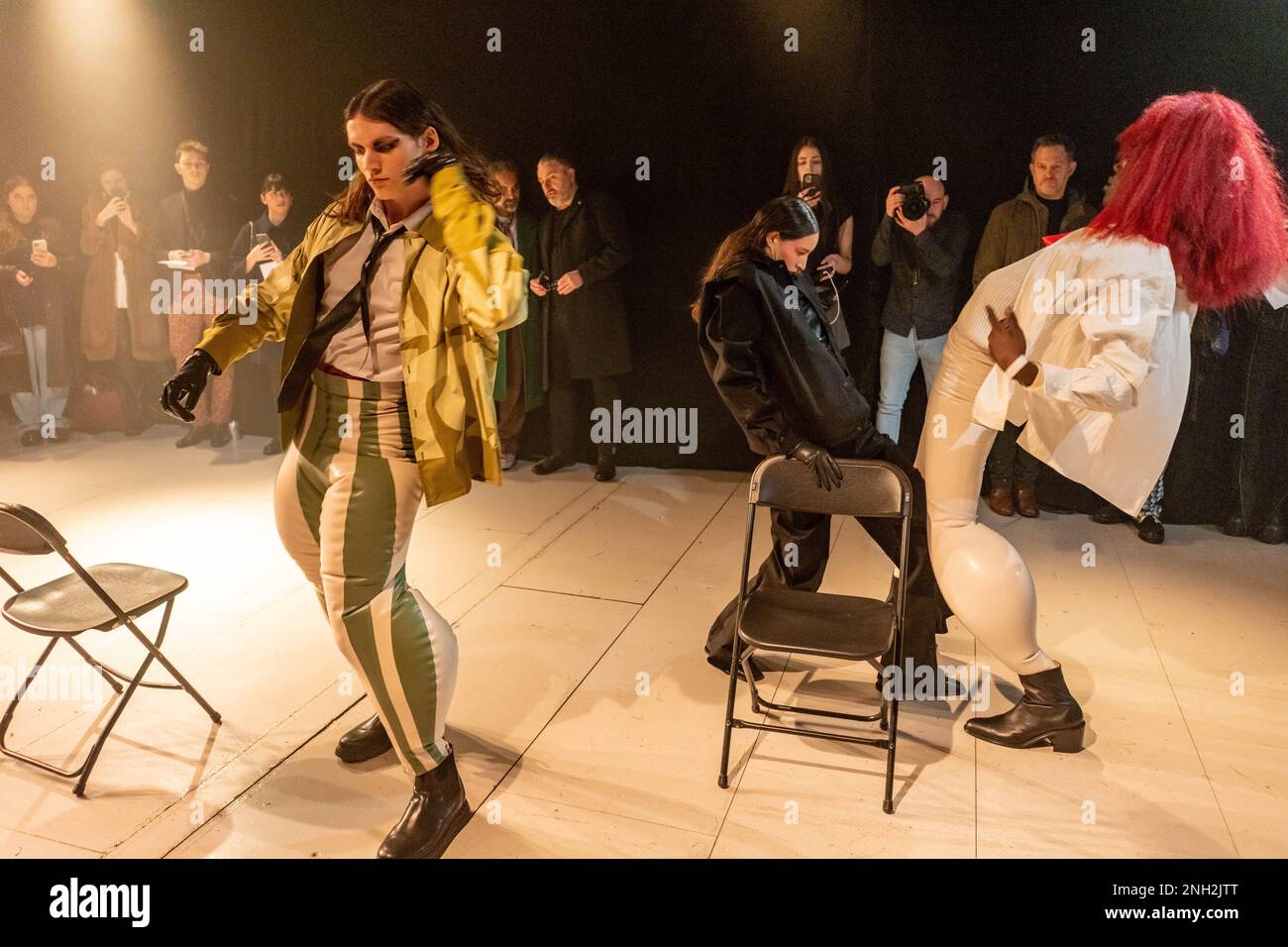 Models take part in a presentation for the Harri show at the Newgen ...