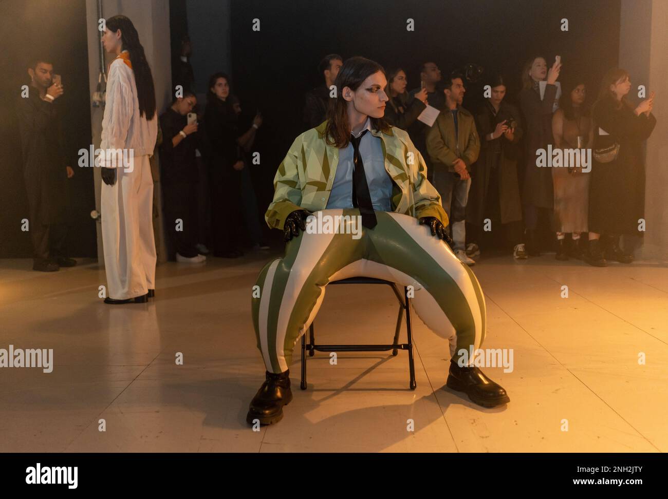 Models take part in a presentation for the Harri show at the Newgen ...