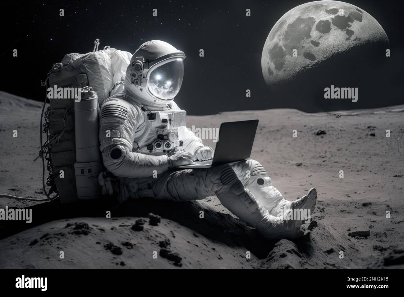 Picture of astronaut with laptop computer - man or woman in suit with ...