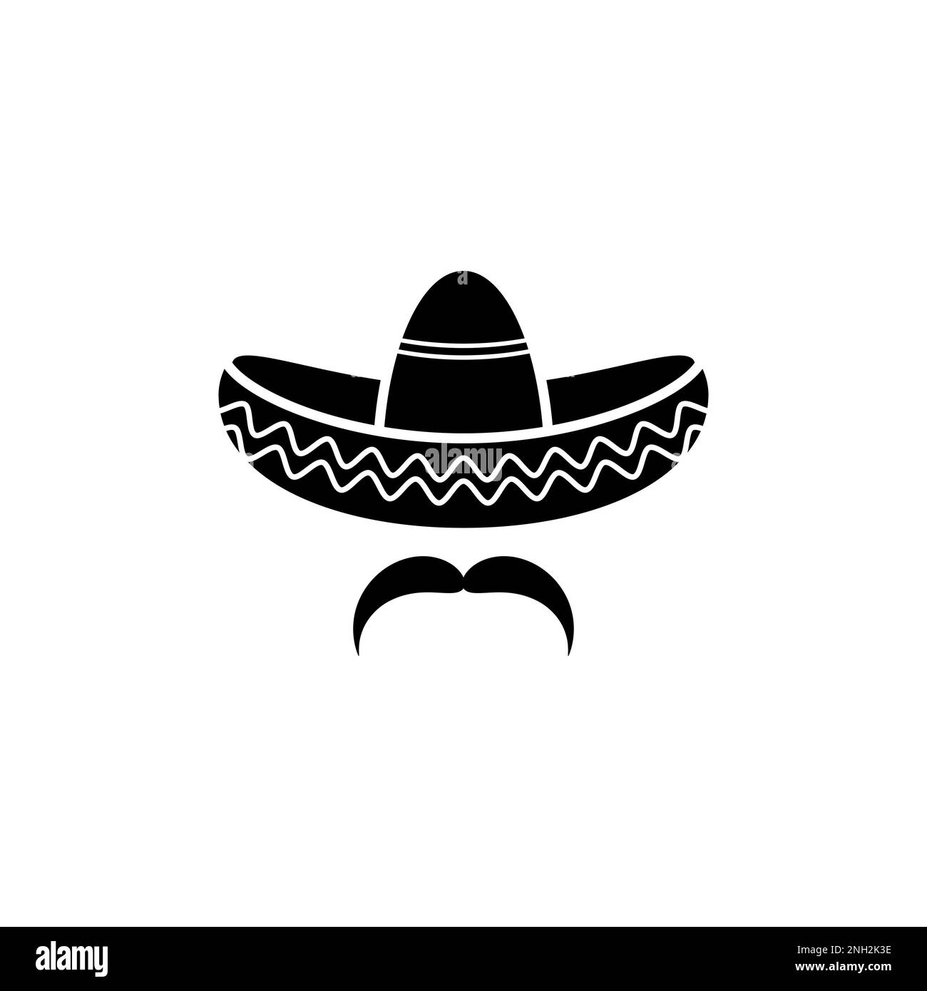 Sombrero, Mexican hat with mustache black icon. Flat logo isolated on ...