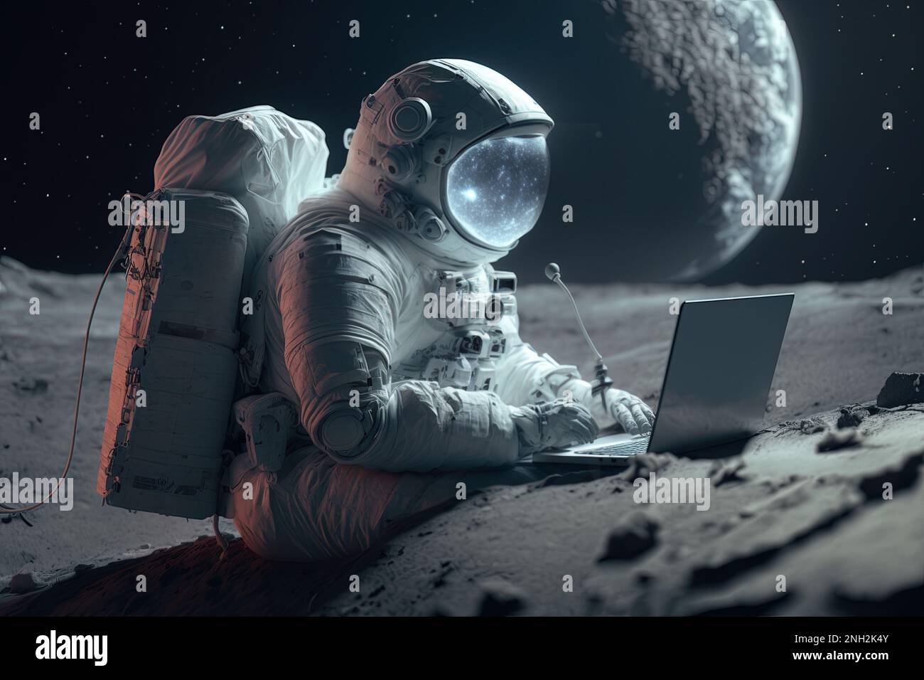 Picture of astronaut with laptop computer - man or woman in suit with ...