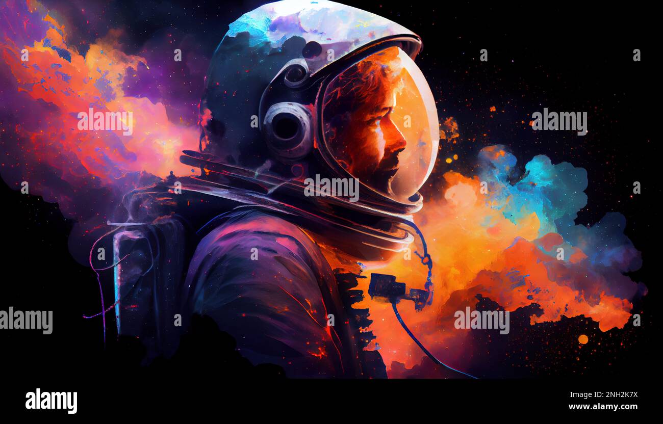Picture of astronaut - man or woman in suit with helmet, coloful ...