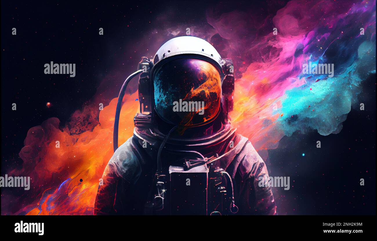 Picture of astronaut - man or woman in suit with helmet, coloful ...
