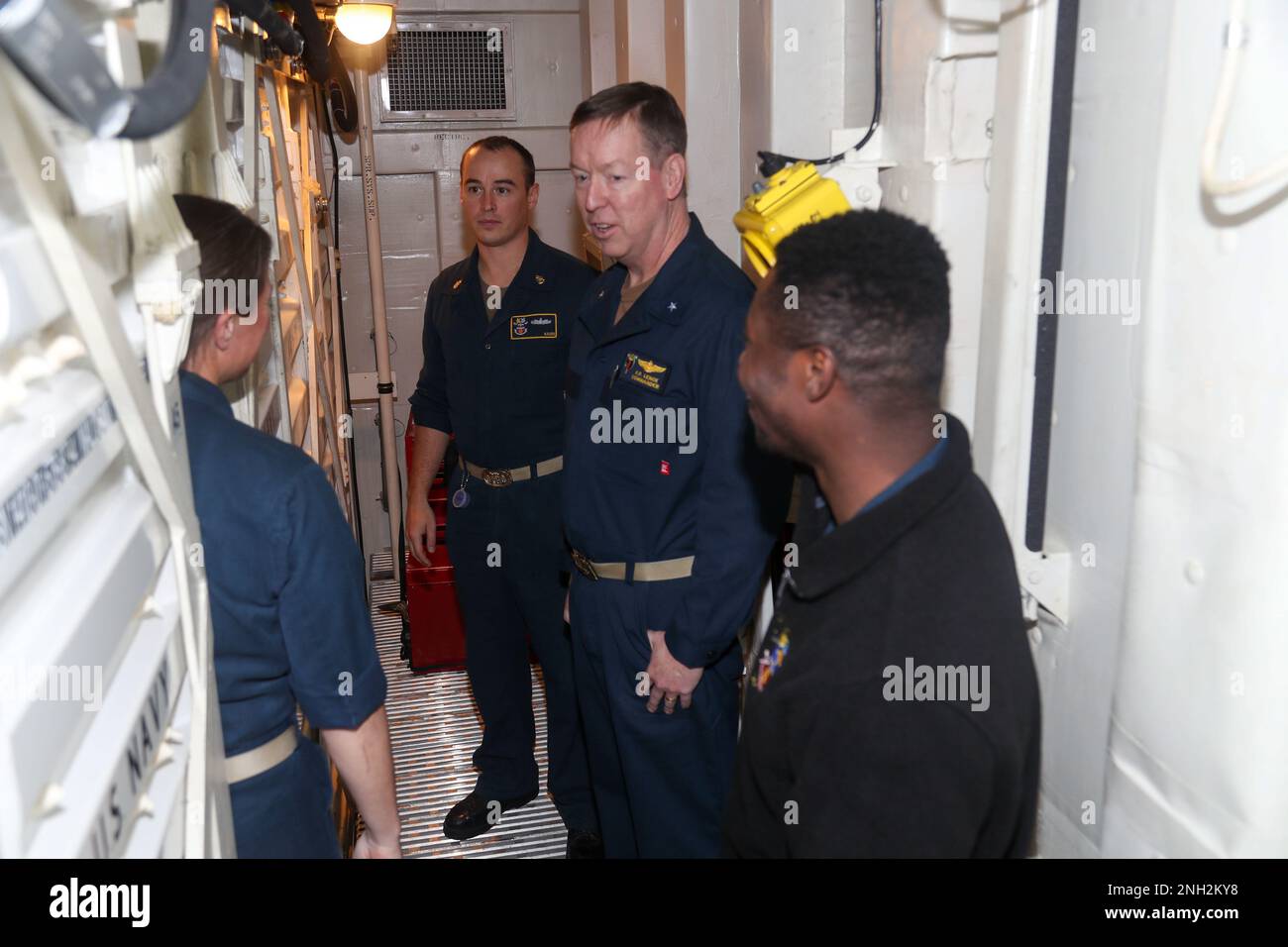 Rear Adm. Kevin Lenox, commander, Carrier Strike Group (CSG) 3, talks ...