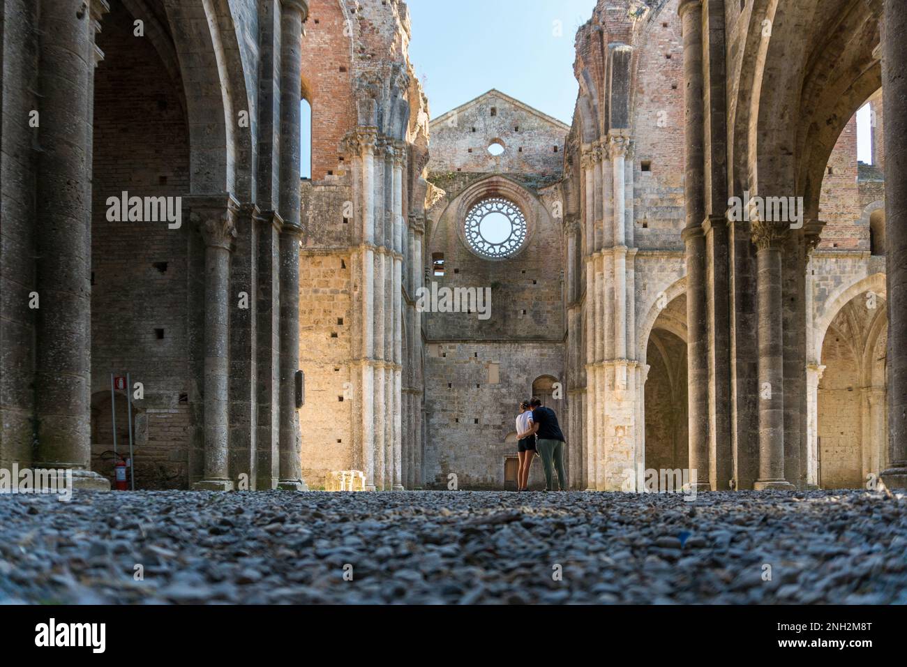 San Galgano ,Italy-august 8,2020:Tourists visit the interior of the ...