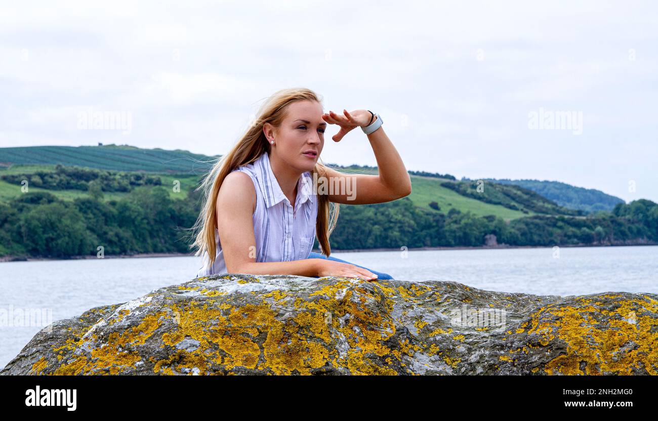 On a beautiful October day in Wormit Beach, Fife, Rhianna Martin sits ...