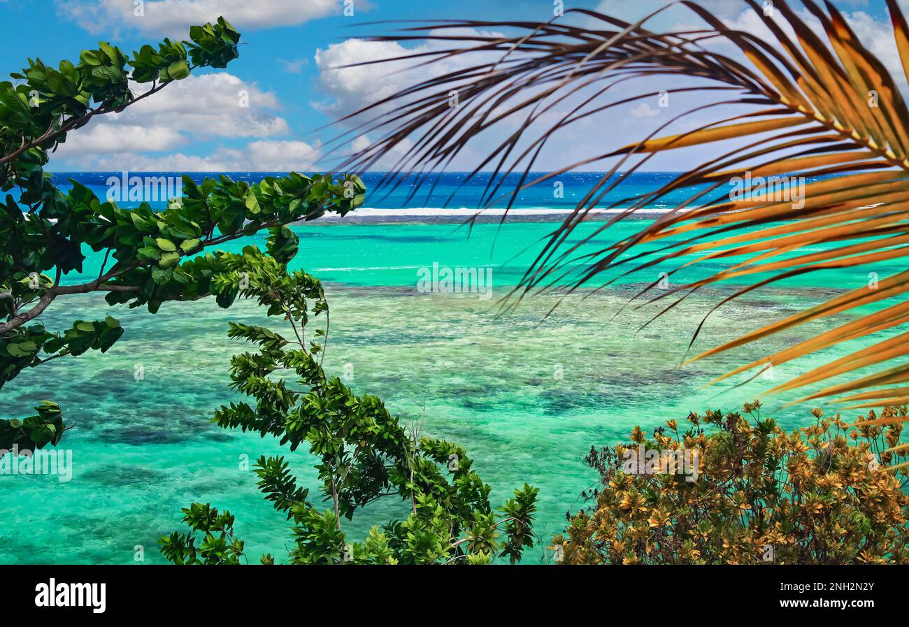 Beatiful tropical secluded lonely reef lagoon, blue turquoise water ...