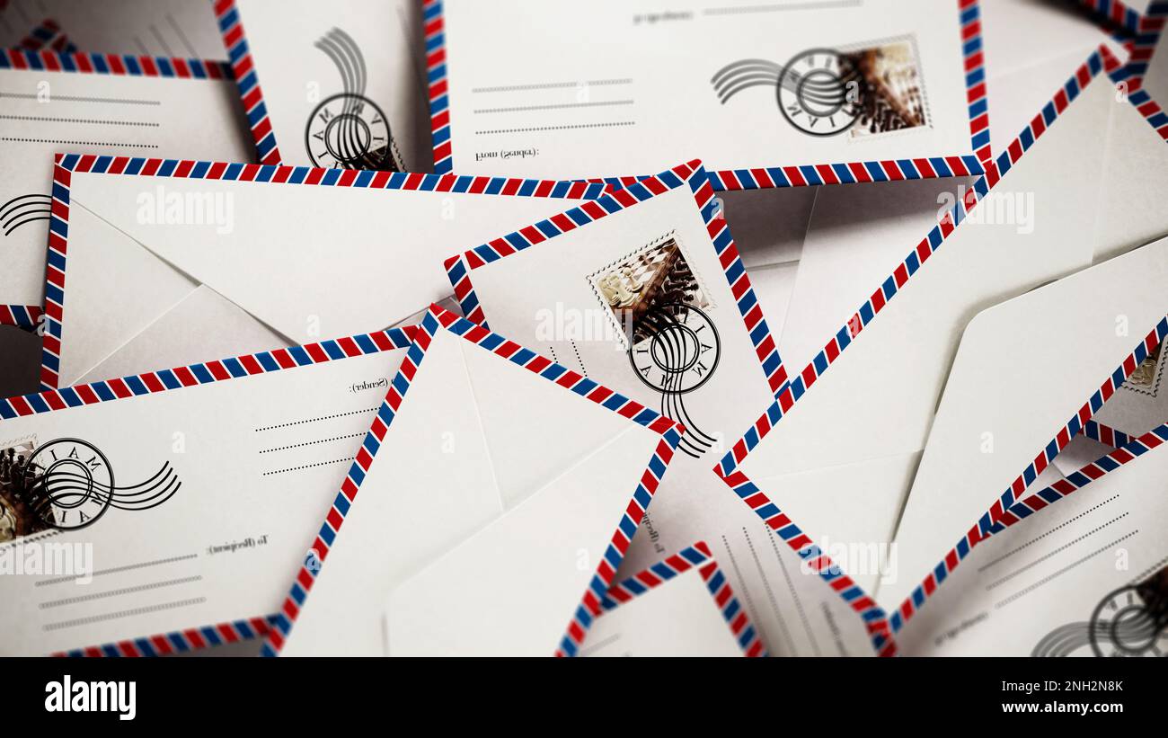 Stack of postal envelopes. 3D illustration Stock Photo - Alamy