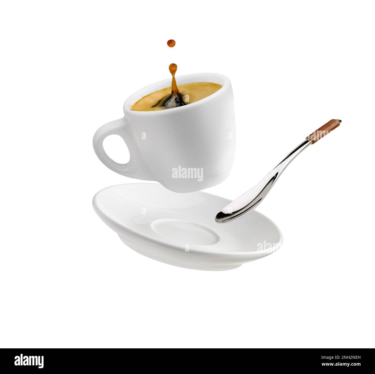 Flying Coffee cup isolated on a white Stock Photo - Alamy