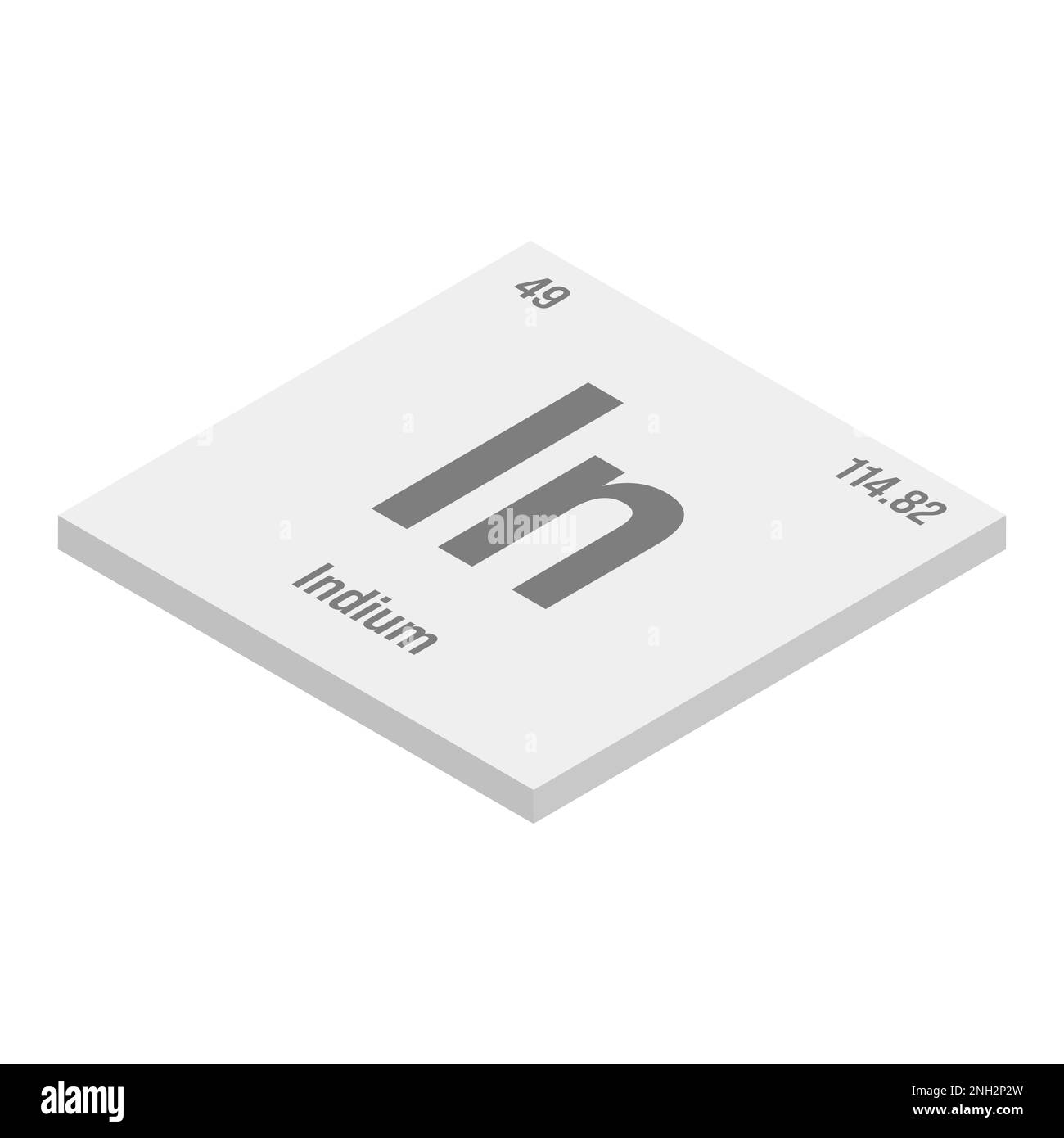 Indium, In, gray 3D isometric illustration of periodic table element ...
