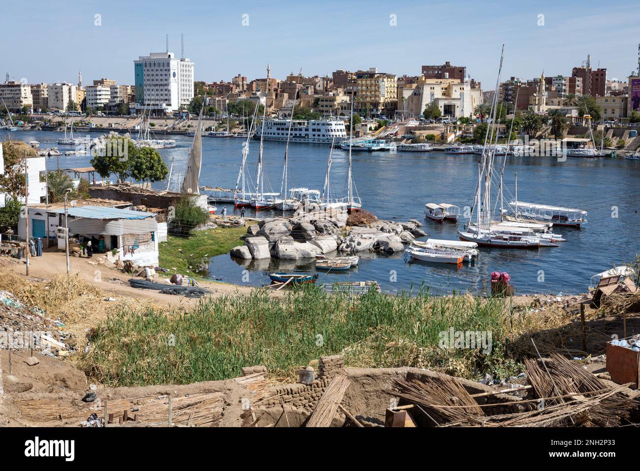 Felucca Sailing on the Nile River in Aswan. Popular Tourist Sailboat in ...