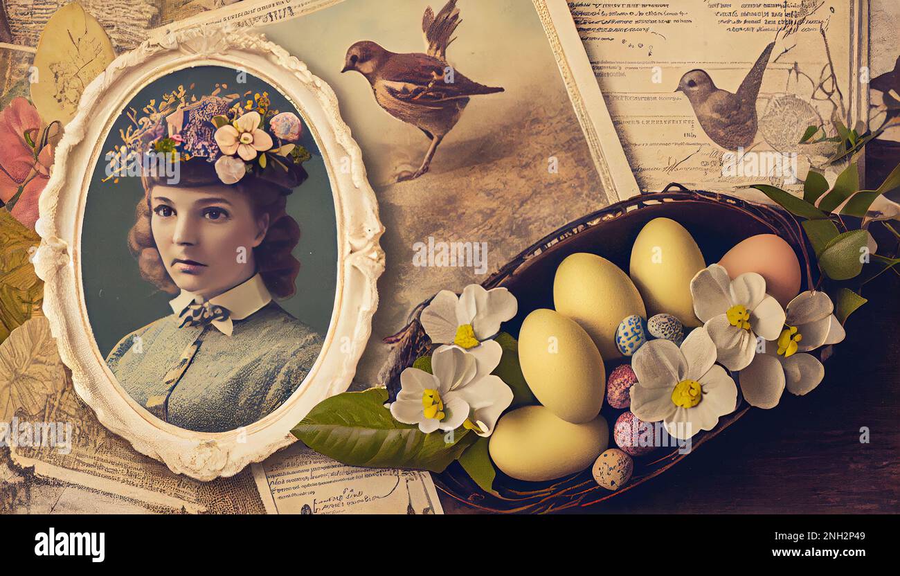 Easter collage with vintage images of Easter rabbit and kids Stock ...