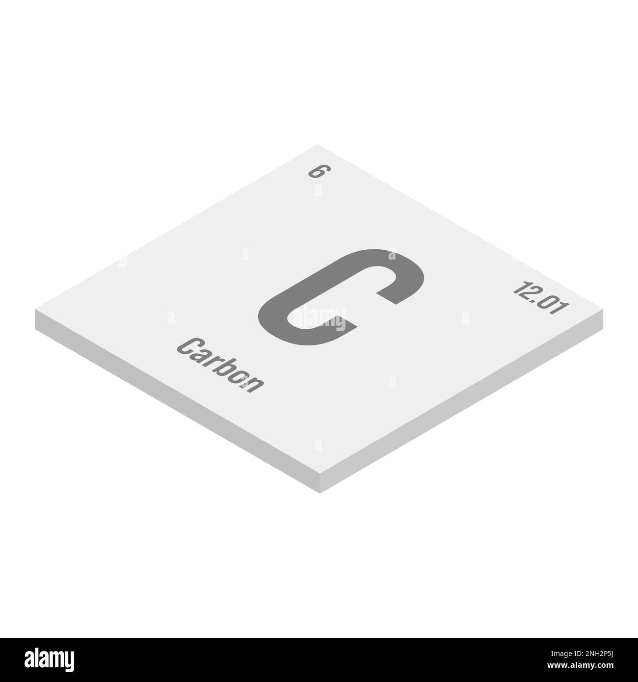 Carbon, C, gray 3D isometric illustration of periodic table element ...