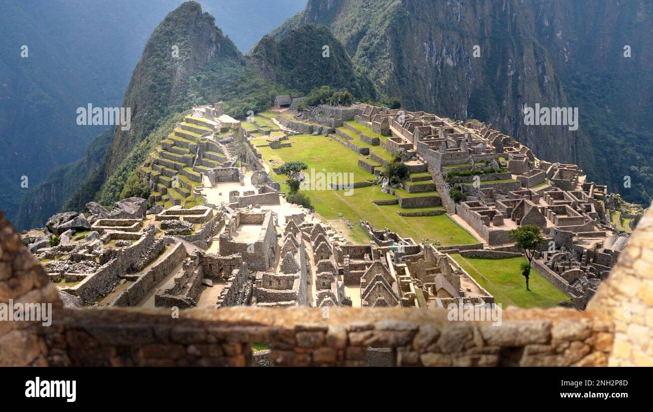 Machu Picchu view over the ruin wall Stock Photo - Alamy
