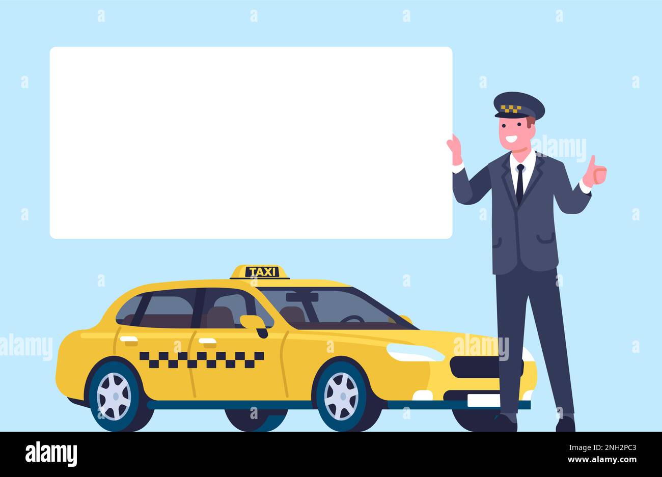 Advertising banner for cab service. Driver showing blank placard. Taxi ...