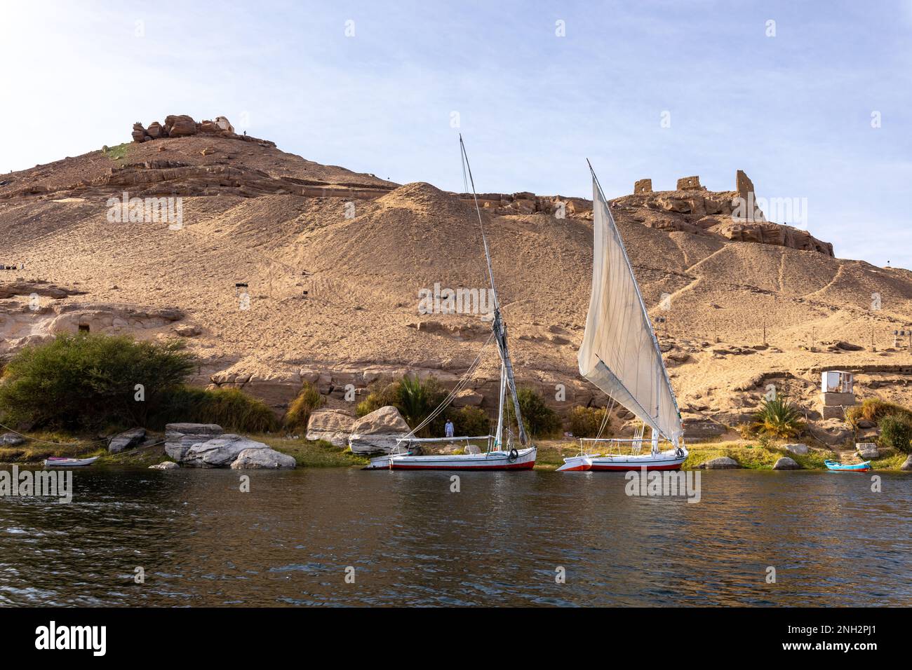 Felucca Sailing on the Nile River in Aswan. Popular Tourist Sailboat in ...