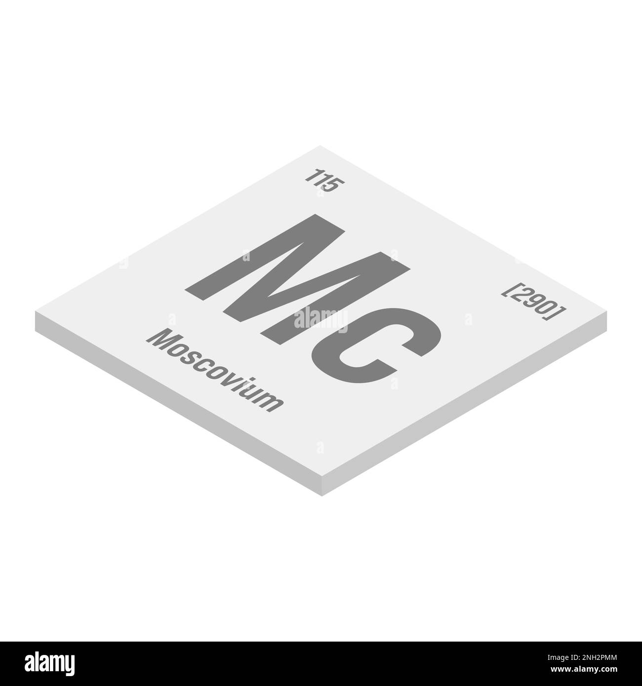 Moscovium, Mc, gray 3D isometric illustration of periodic table element ...