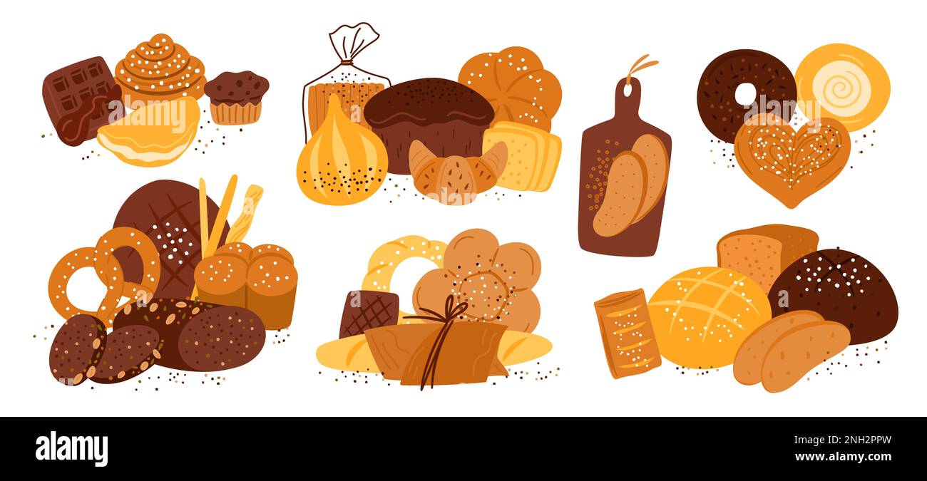 Bread products compositions. Different pastry. Baking flour foods ...