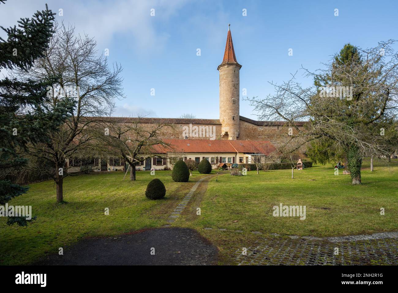 Outside view of medieval walls with Grosser Stern (Great Star Tower ...