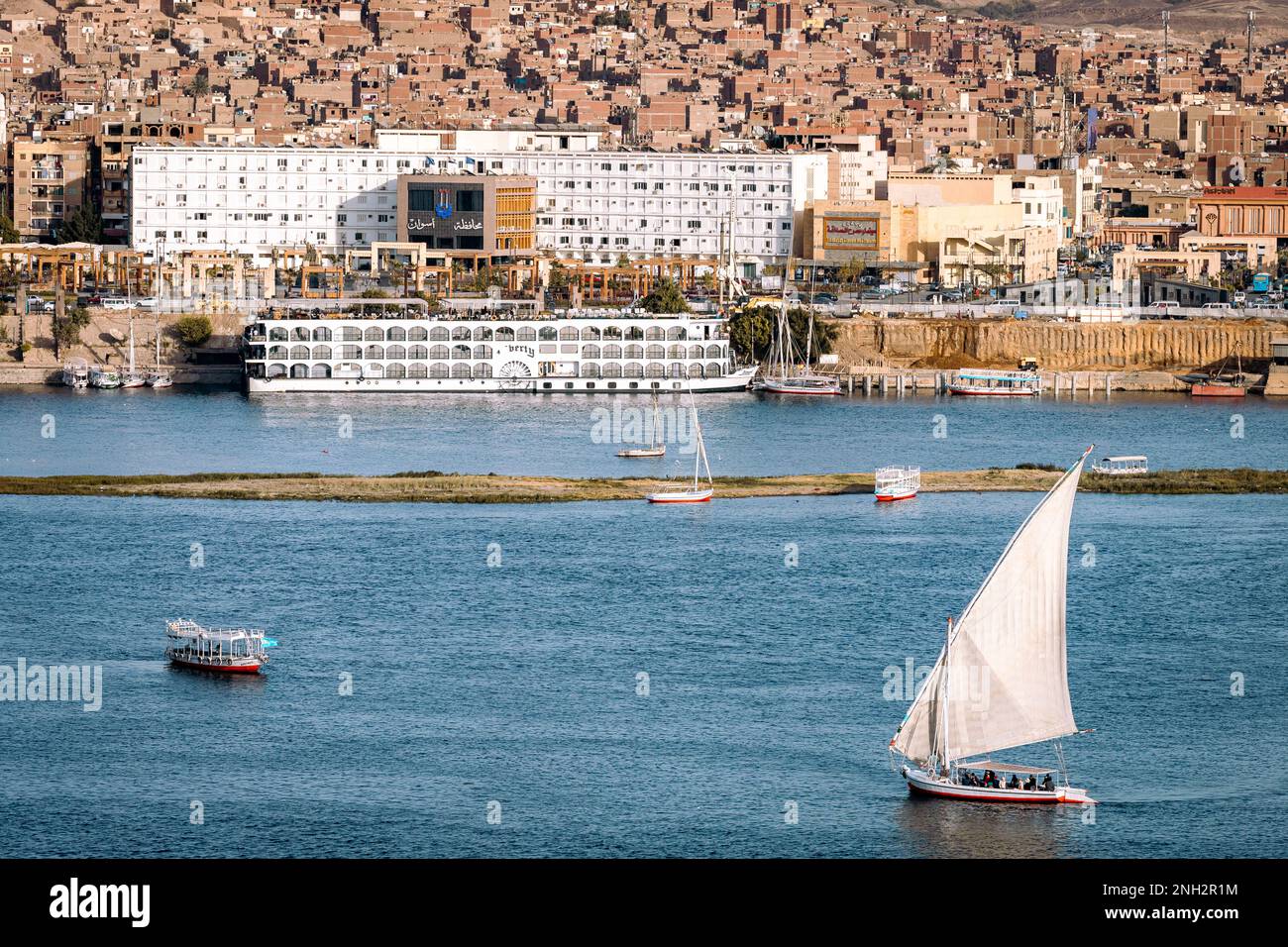 Felucca Sailing on the Nile River in Aswan. Popular Tourist Sailboat in ...