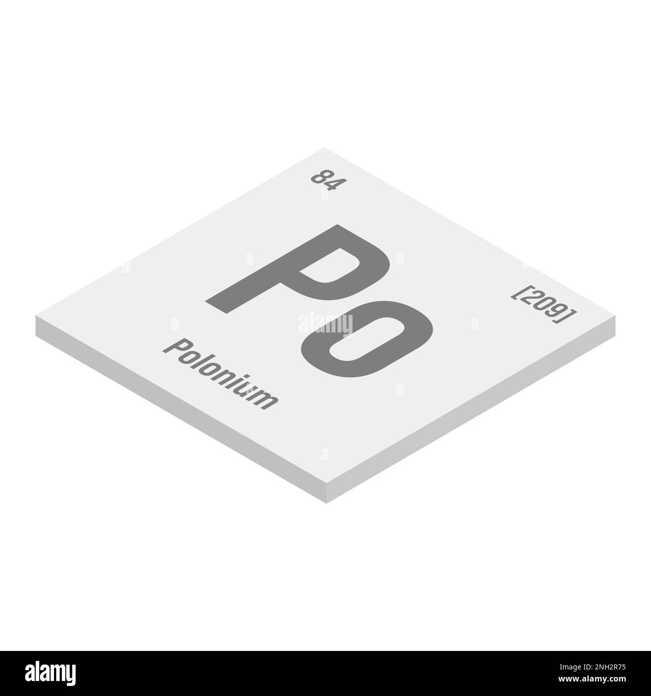 Polonium, Po, gray 3D isometric illustration of periodic table element ...