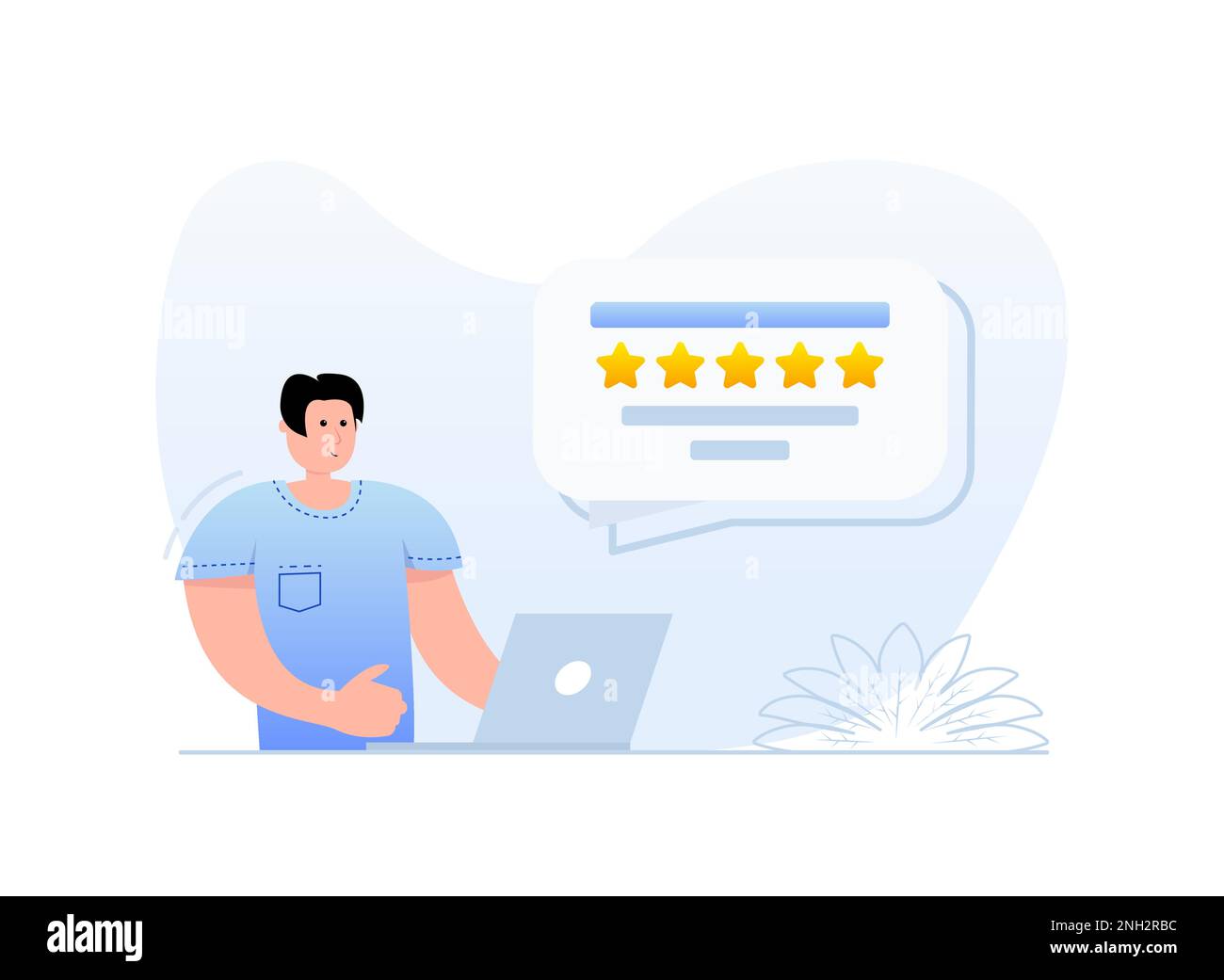 Man giving assessment in internet store. Customer support. Five Star Feedback. Vector stock ...