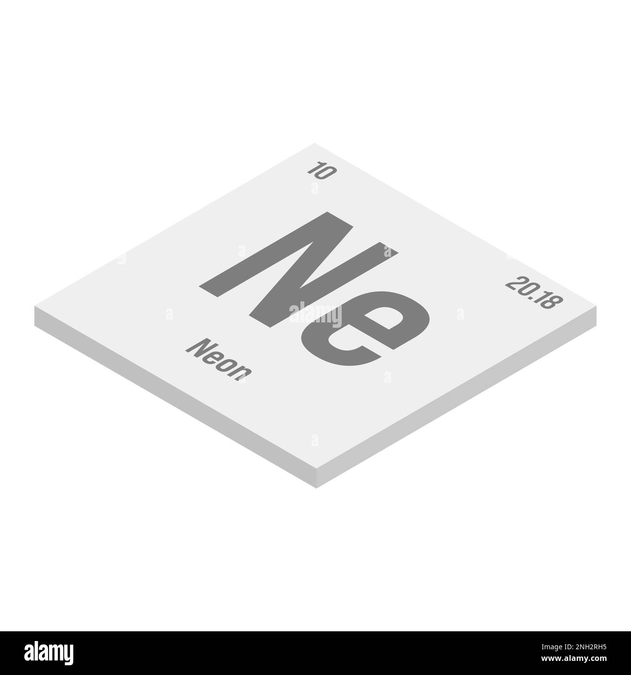 Neon, Ne, gray 3D isometric illustration of periodic table element with ...