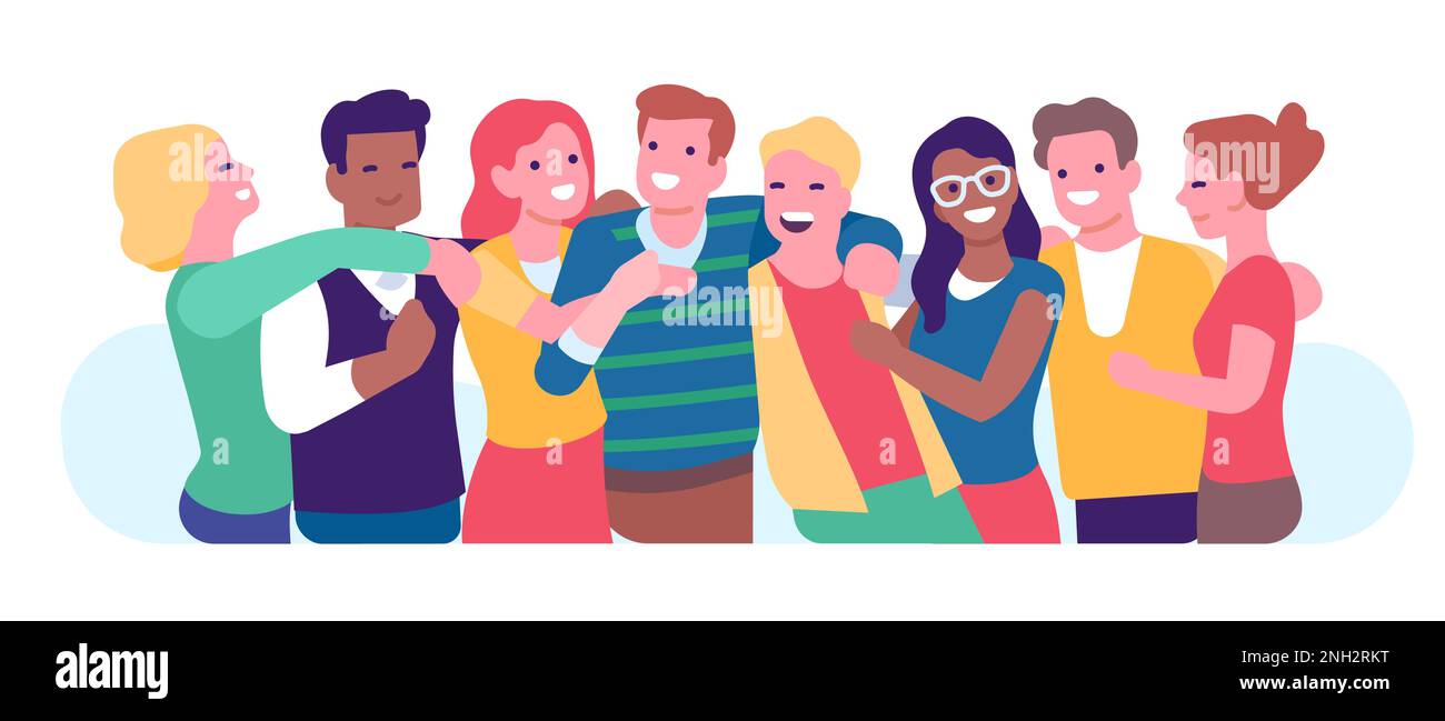 Friendship between multiracial people. Friends embracing. Persons ...