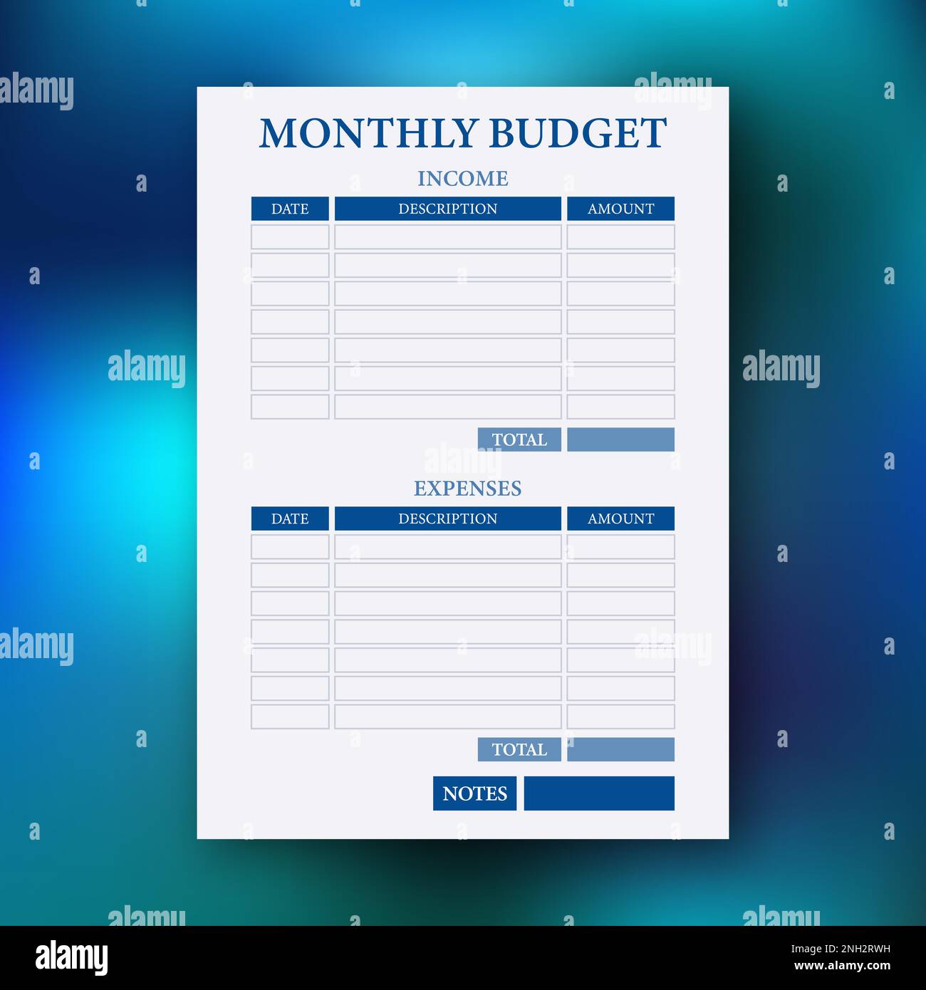 Monthly budget planner. Income and expense tracker. Account fixed and ...