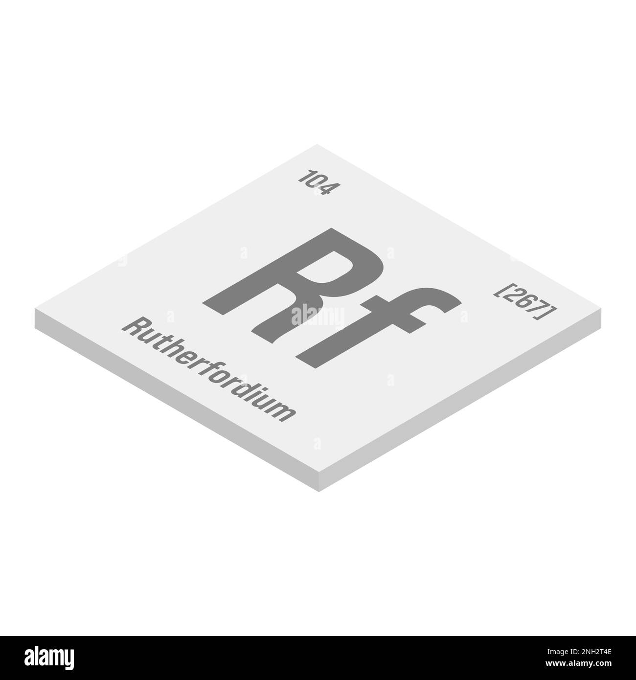 Rutherfordium, Rf, gray 3D isometric illustration of periodic table ...