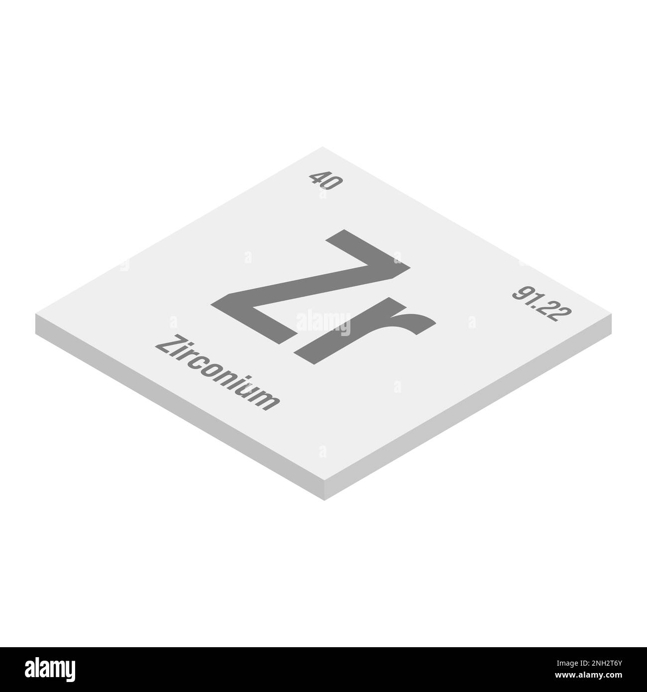 Zirconium, Zr, gray 3D isometric illustration of periodic table element ...
