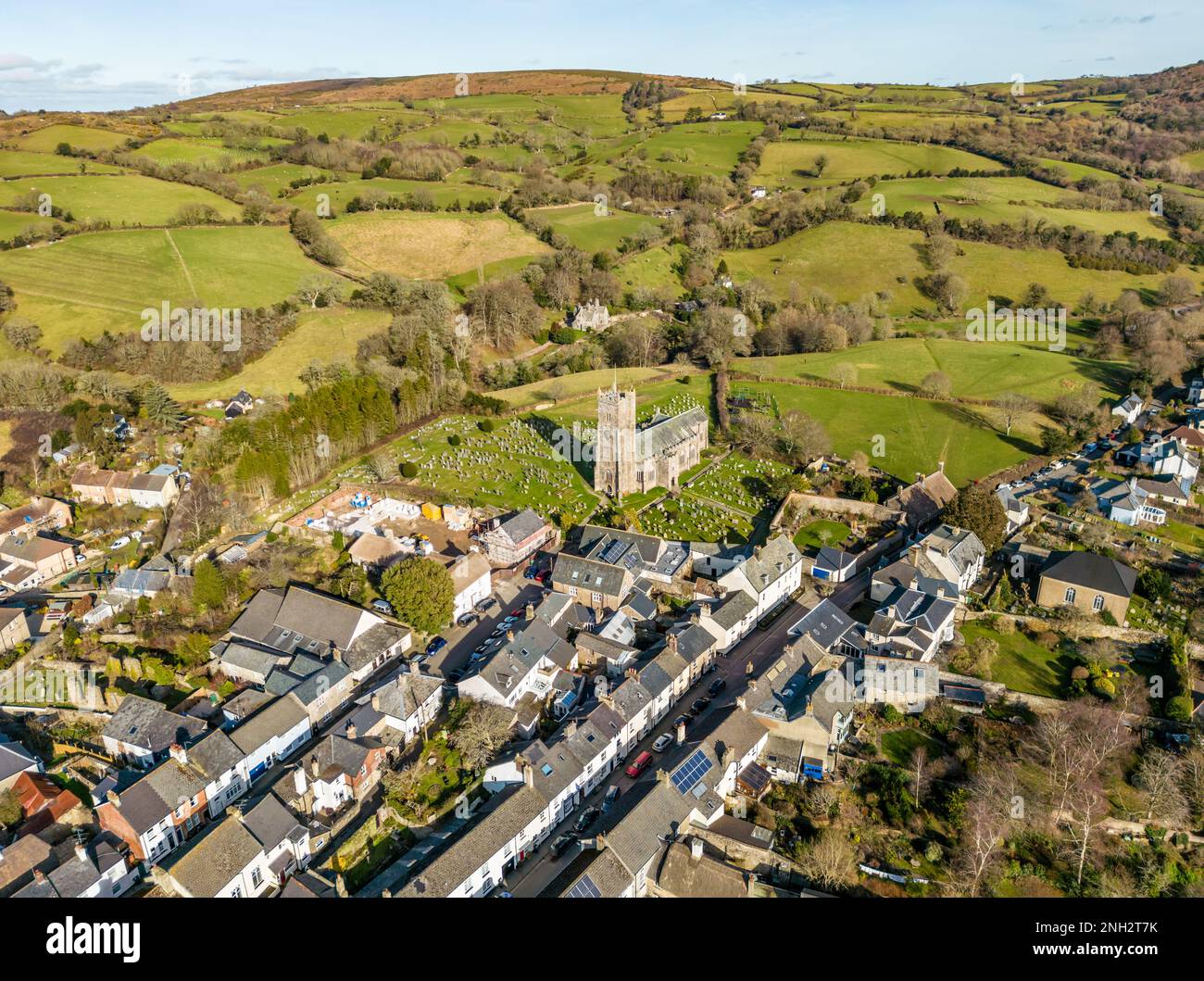 Aerial view over Moretonhampstead on Dartmoor in Devon UK Stock Photo ...