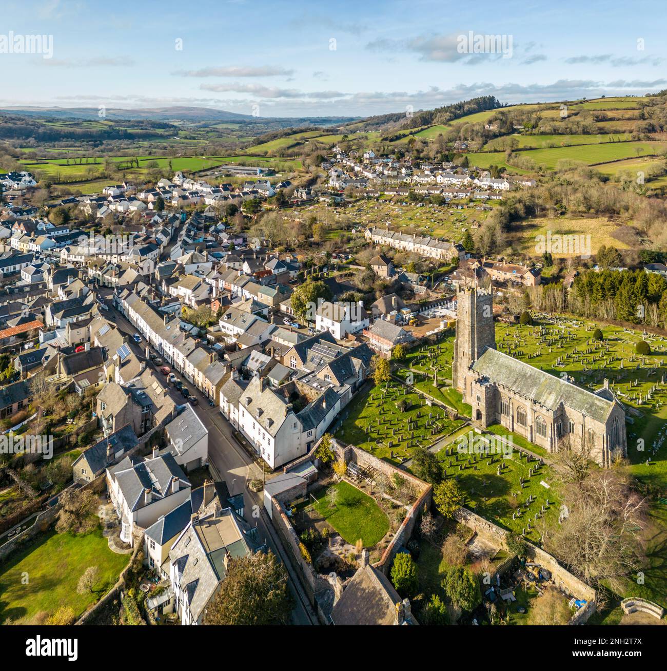 Aerial view over Moretonhampstead on Dartmoor in Devon UK Stock Photo ...