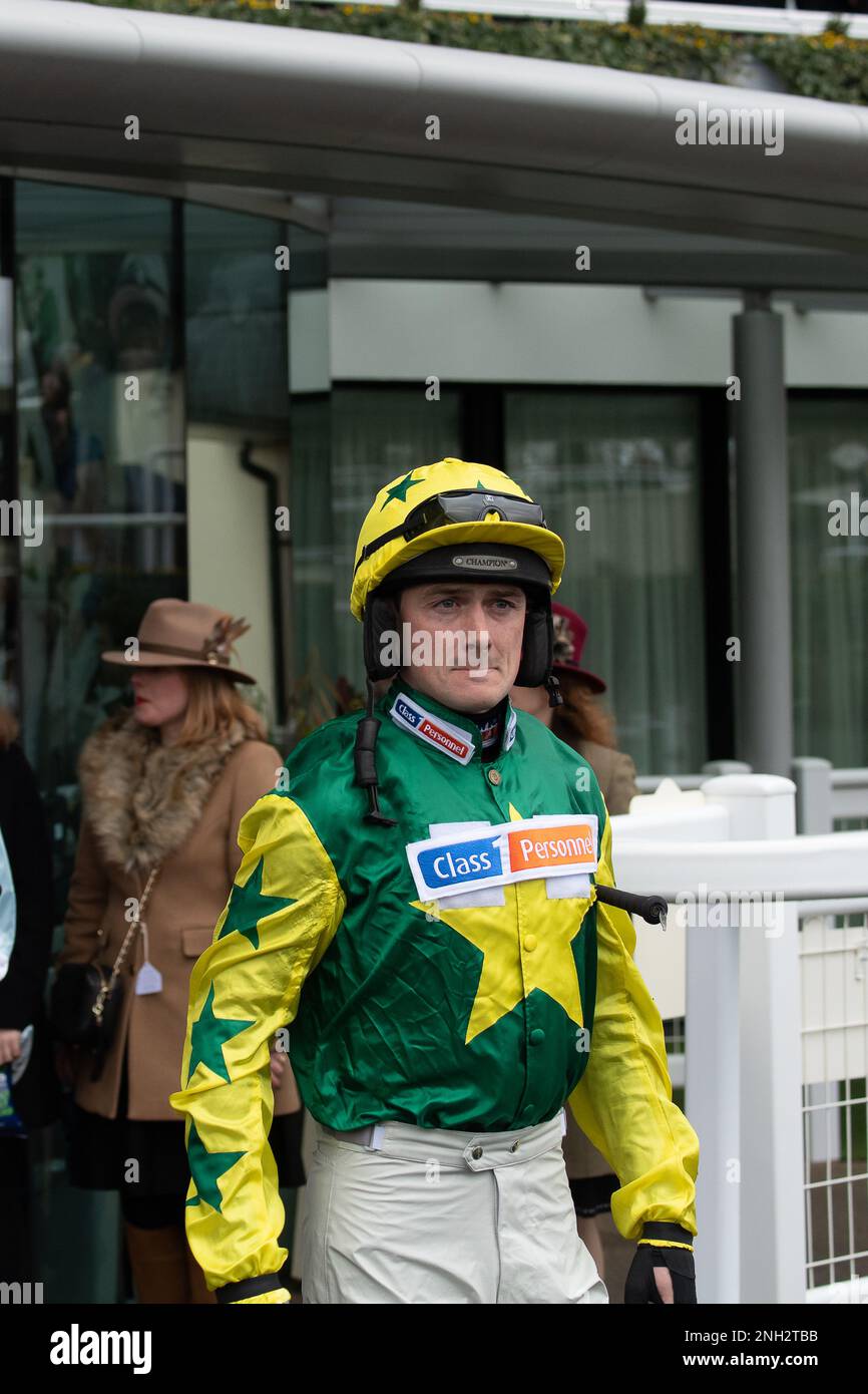 Ascot, Berkshire, UK. 18th February, 2023. Jockey Jack Quinlan heads ...