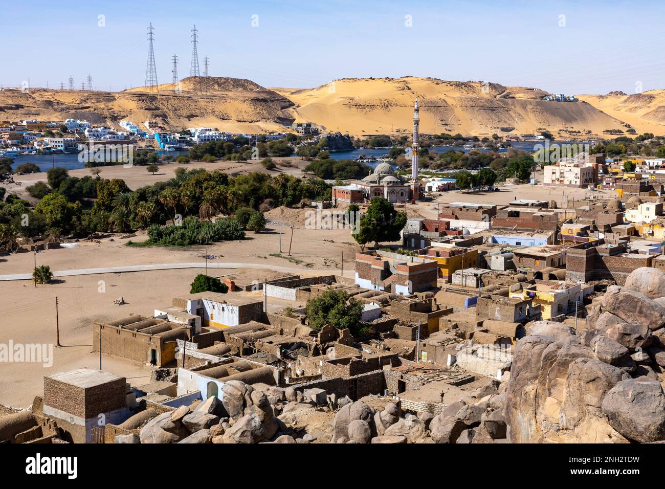 Aswan City view from Sahil Island. Traditional Nubian Architecture ...