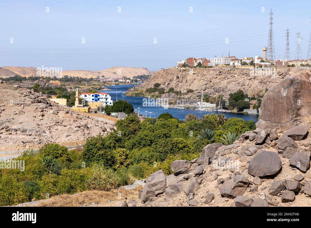 Aswan City view from Sahil Island. Traditional Nubian Architecture ...
