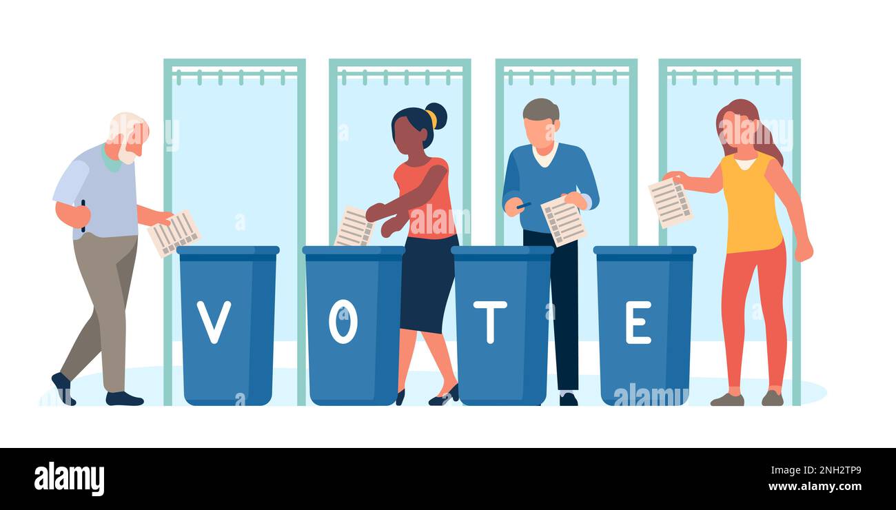 People put ballots in boxes. Citizens elect president. Political ...