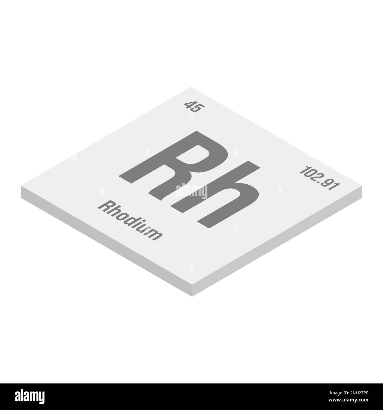 Rhodium, Rh, gray 3D isometric illustration of periodic table element ...
