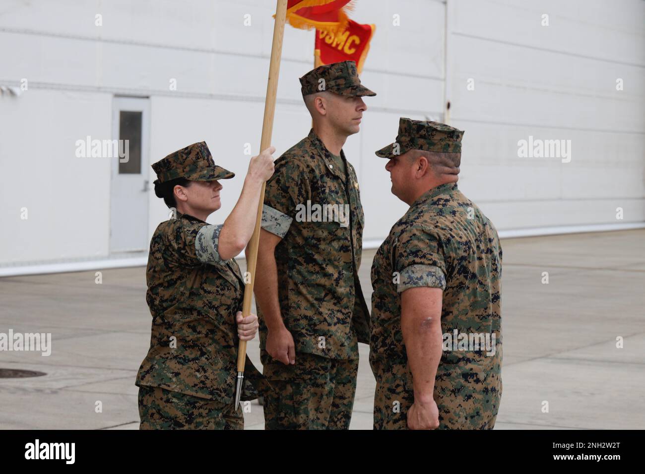 U.S. Marine Corps Lt. Col. Vanessa Clark, offgoing commanding officer ...