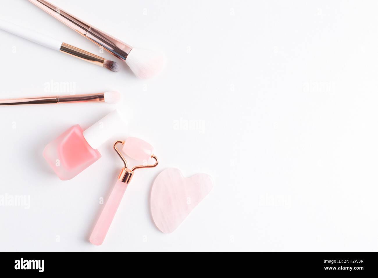 Cosmetics flat lay with blank space. Self care and beauty products on ...