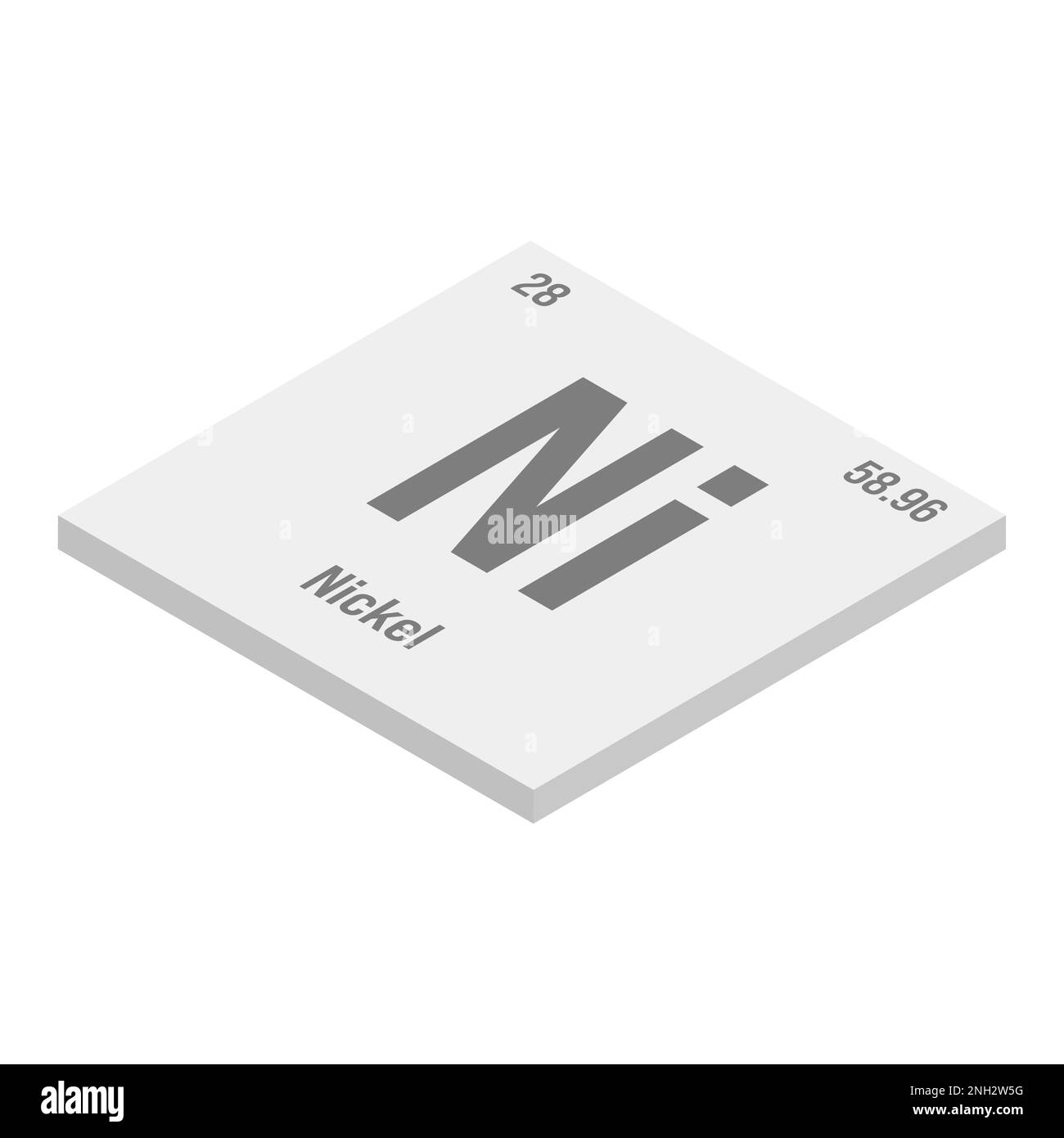 Nickel, Ni, gray 3D isometric illustration of periodic table element ...