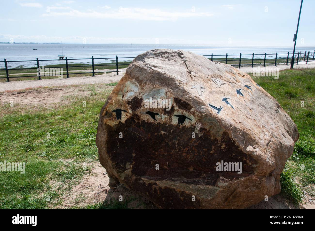 Around the UK - Coastal bird carving on large rock - Lytham Stock Photo ...