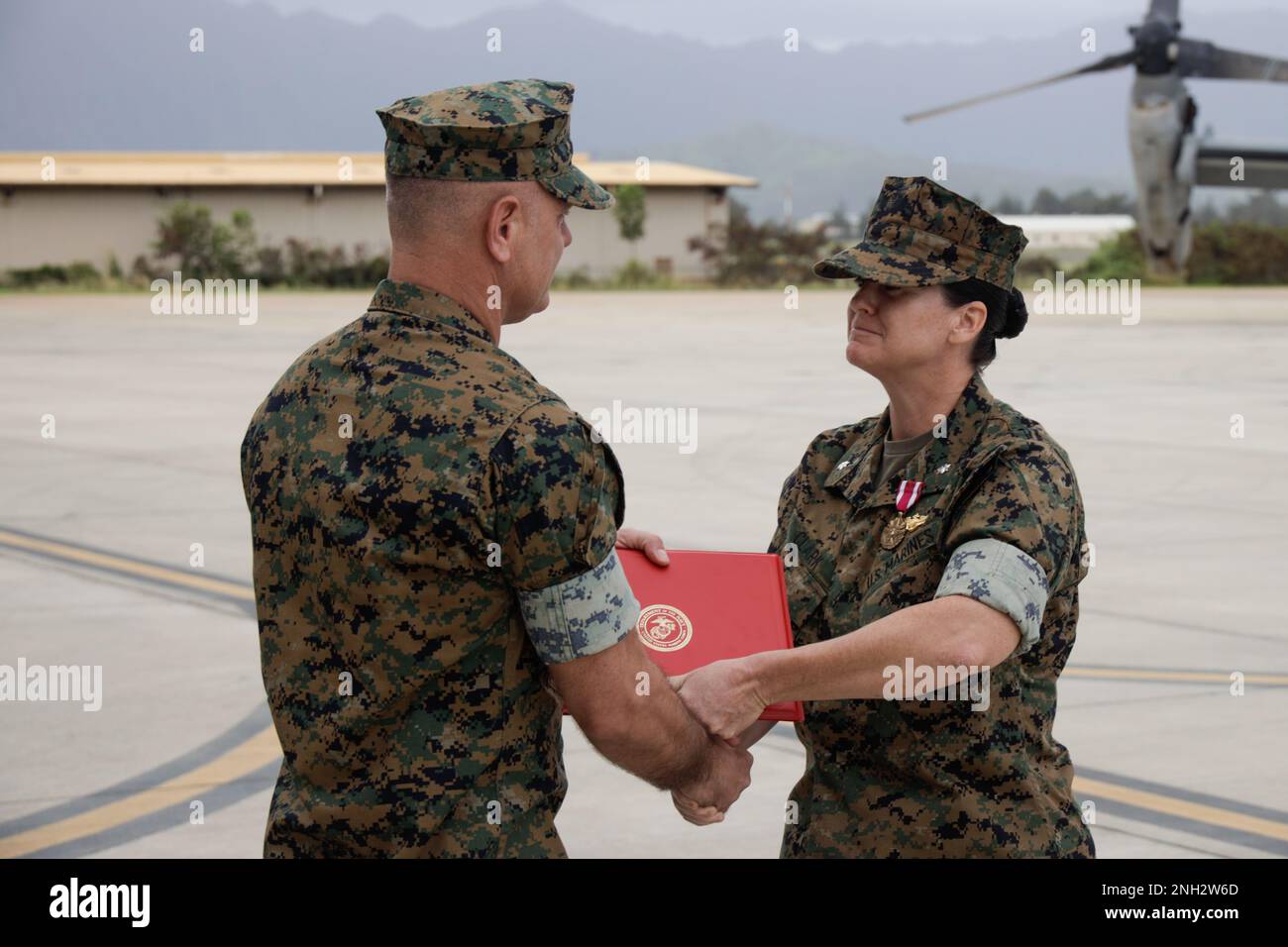 U.S. Marine Corps Col. Manlee Herrington, left, commanding officer, Marine Aircraft Group 24 ...