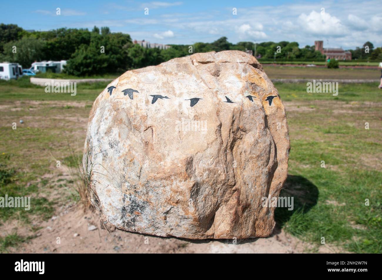 Around the UK - Coastal bird carving on large rock - Lytham Stock Photo ...