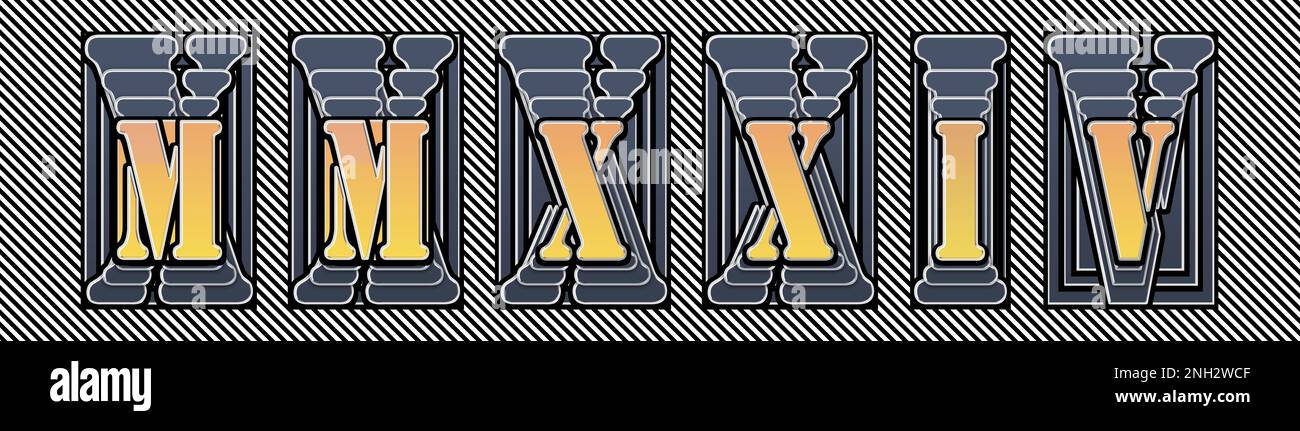 the year 2024 in glowing roman numerals on repetitive gray background ...