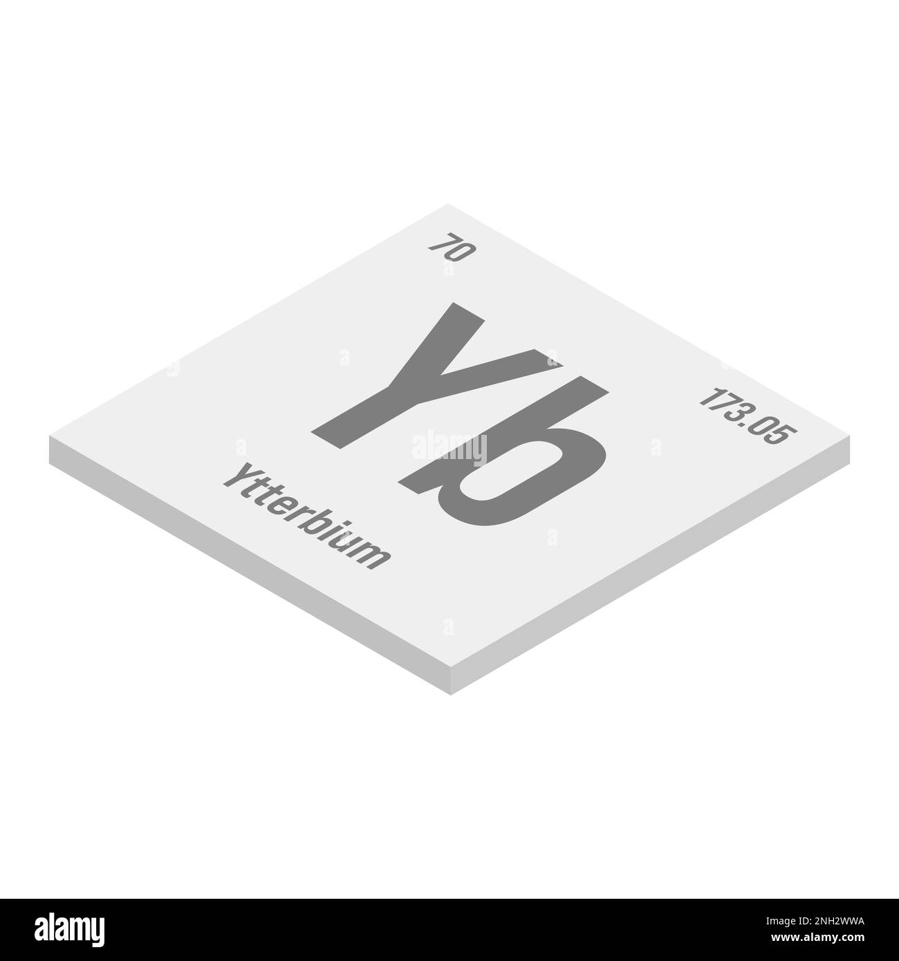 Ytterbium, Yb, gray 3D isometric illustration of periodic table element ...
