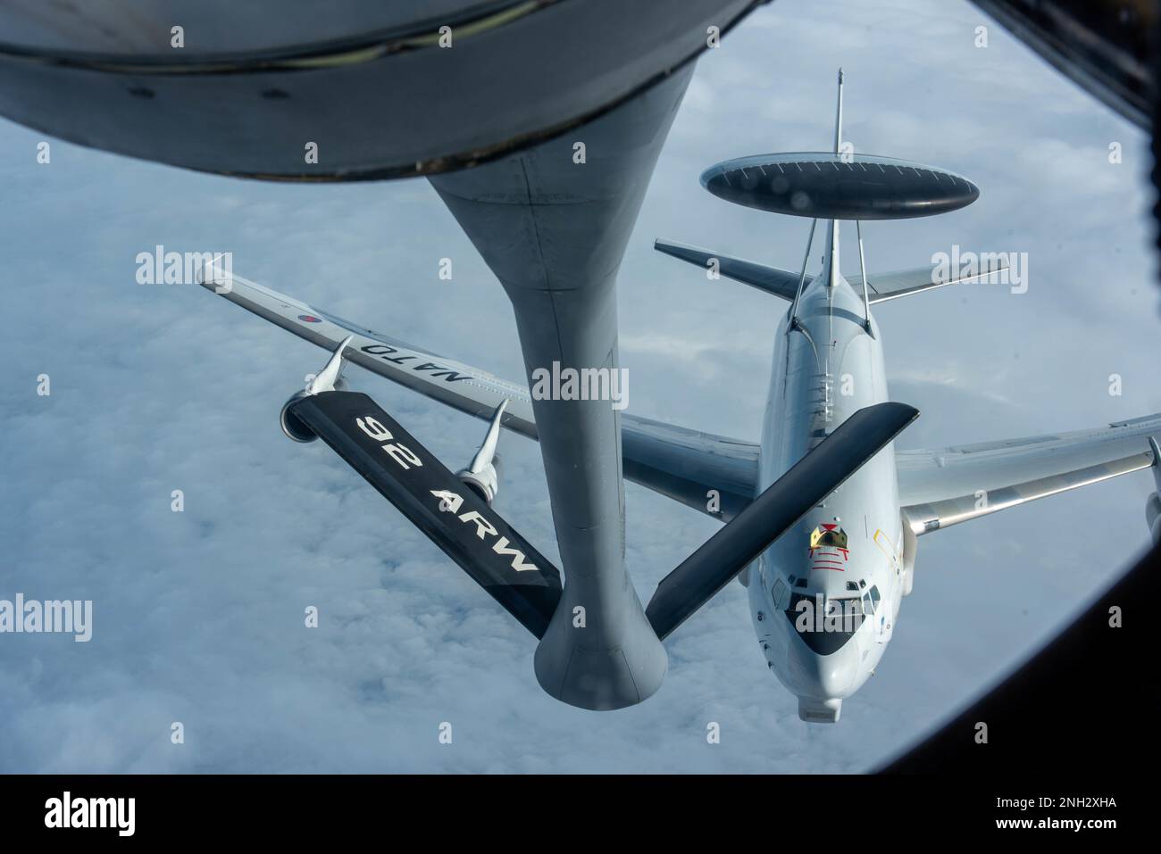 An E-3 Airborne Warning and Control System (AWACS) aircraft, assigned ...